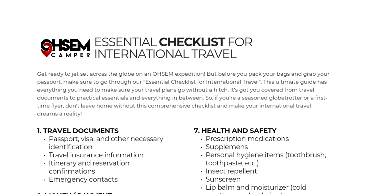 OHSEM CAMPER | Checklist